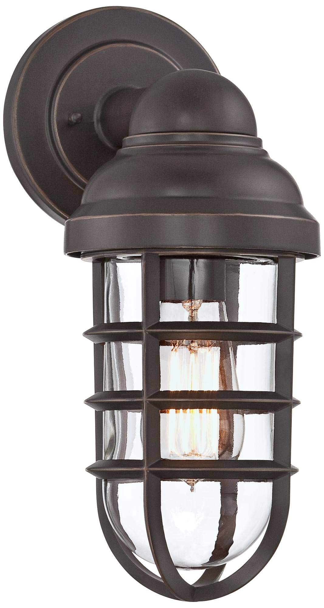 John Timberland Marlowe Rustic Industrial Farmhouse Outdoor Wall Light Fixture Bronze Cage 13" Clear Glass for Exterior Barn Deck House Porch Yard Patio Outside Garage Front Door Garden Home