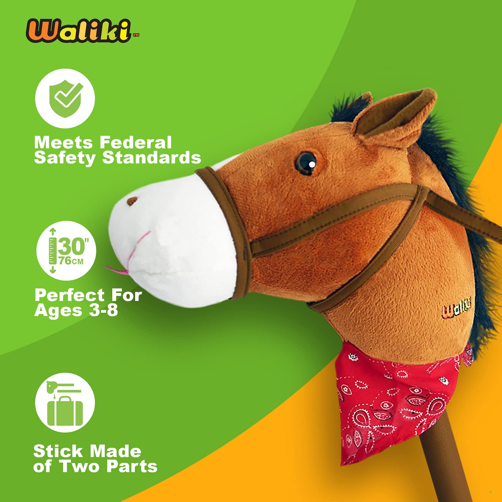 WALIKI Stick Horse Toy for Boys and Girls | Fun Cowboy & Cowgirl Pretend Play | Cool Toys for Kids Ages 3 4 5 6 | Birthday Gift for Active Toddlers (Brown)