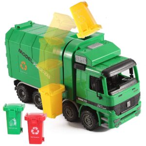 liberty imports kids 14" garbage truck toy, large friction powered sanitation waste management truck play vehicle with side loading and back dump