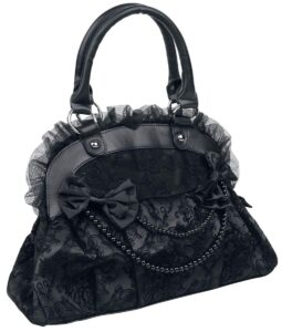 lost queen reinvention victorian gothic handbag flocked skulls with bows and lace bag women's 15" purse