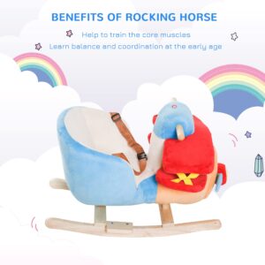 Qaba Kids Rocking Horse, Wooden Plush Ride-on Plane Chair Toy with Lullby Song and Seat Belt for 18 Month +