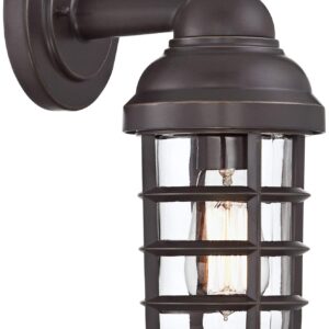 John Timberland Marlowe Rustic Industrial Farmhouse Outdoor Wall Light Fixture Bronze Cage 13" Clear Glass for Exterior Barn Deck House Porch Yard Patio Outside Garage Front Door Garden Home