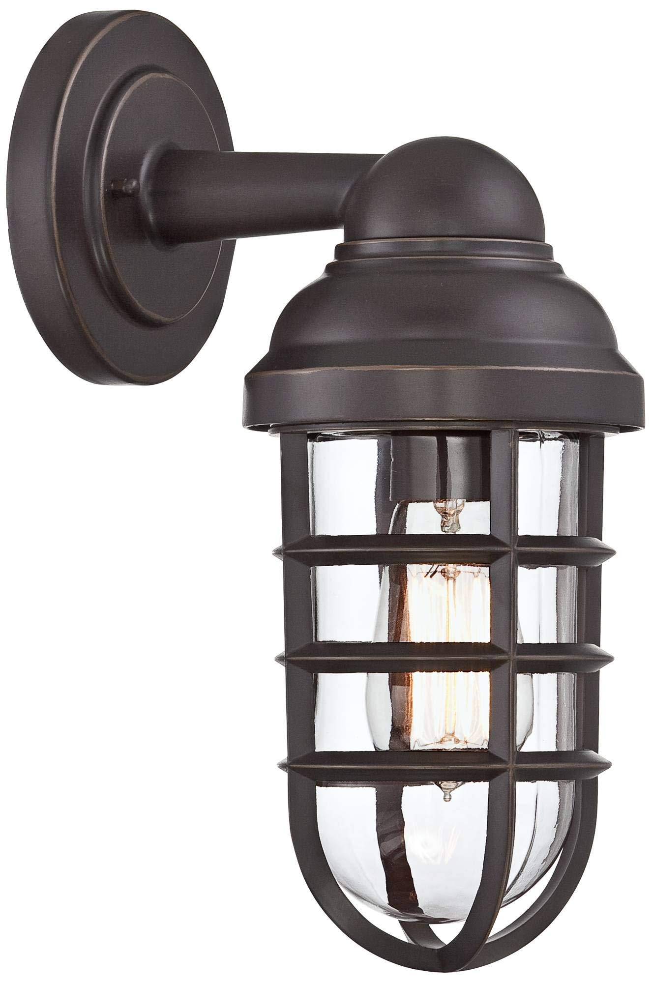 John Timberland Marlowe Rustic Industrial Farmhouse Outdoor Wall Light Fixture Bronze Cage 13" Clear Glass for Exterior Barn Deck House Porch Yard Patio Outside Garage Front Door Garden Home