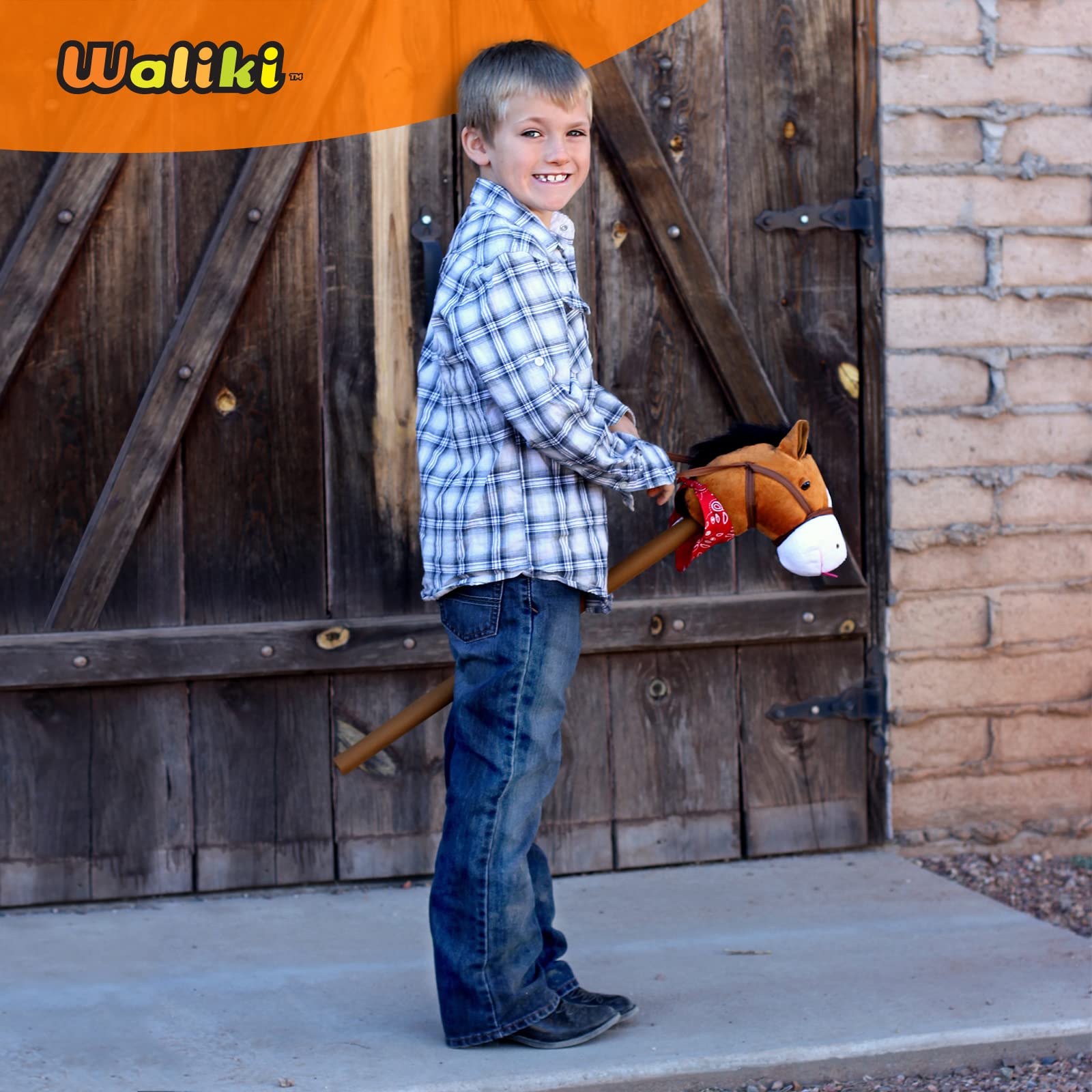 WALIKI Stick Horse Toy for Boys and Girls | Fun Cowboy & Cowgirl Pretend Play | Cool Toys for Kids Ages 3 4 5 6 | Birthday Gift for Active Toddlers (Brown)