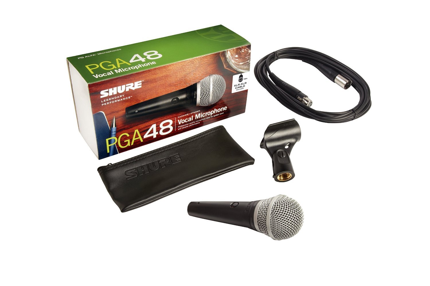 Shure PGA48 Microphone Bundle with MIC Boom Stand and 1/4" Cable