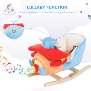 Qaba Kids Rocking Horse, Wooden Plush Ride-on Plane Chair Toy with Lullby Song and Seat Belt for 18 Month +