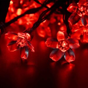 SANSUN®Solar Outdoor String Lights,22ft 50 LED Waterproof Solar Powered String Flower Fairy Lights Christmas Lights for Home, Gardens, Lawn, Patio, Halloween, Christmas Trees, Weddings, Parties (Red)