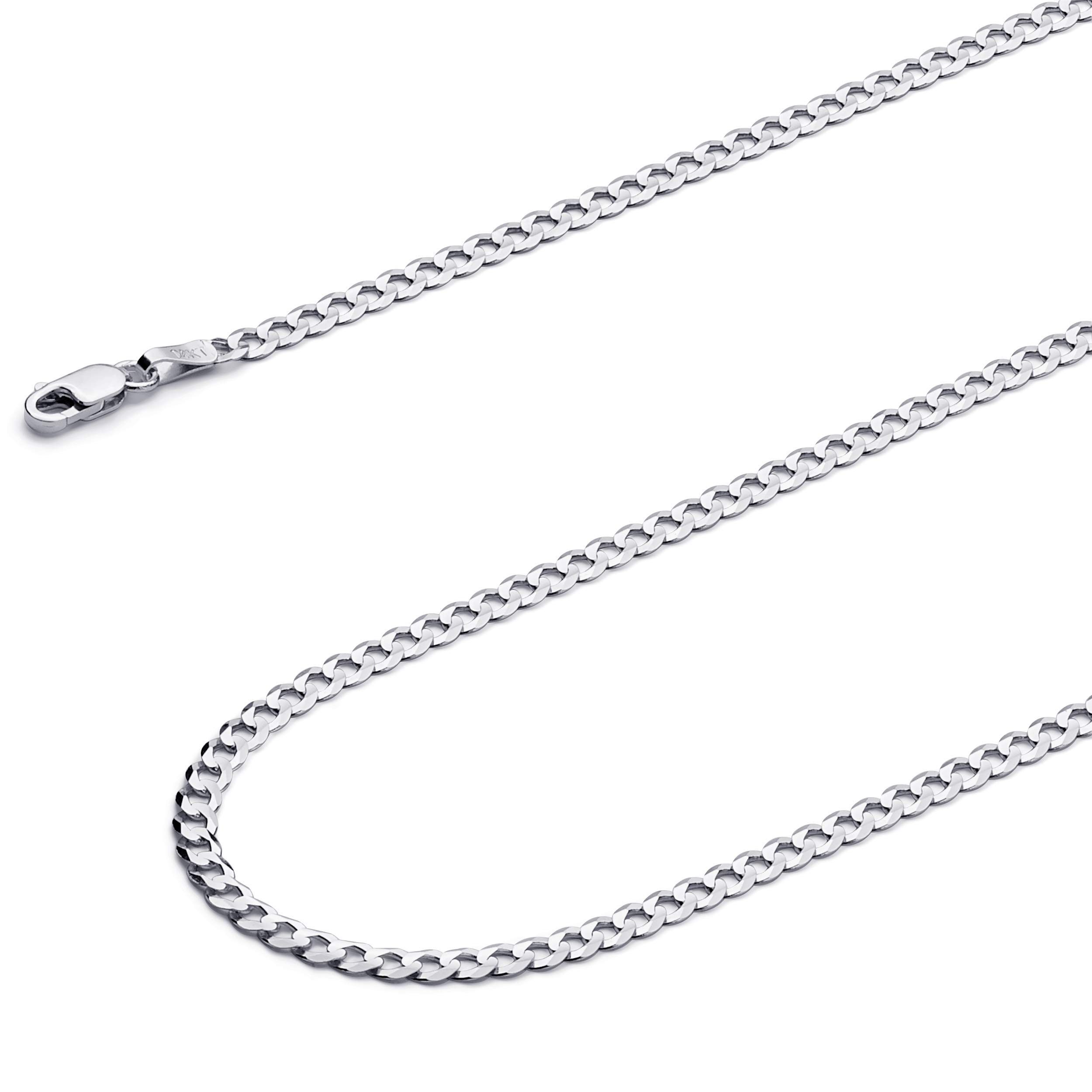 14k REAL White Gold Solid 2.5mm Cuban Concave Curb Chain Necklace with Lobster Claw Clasp - 18"