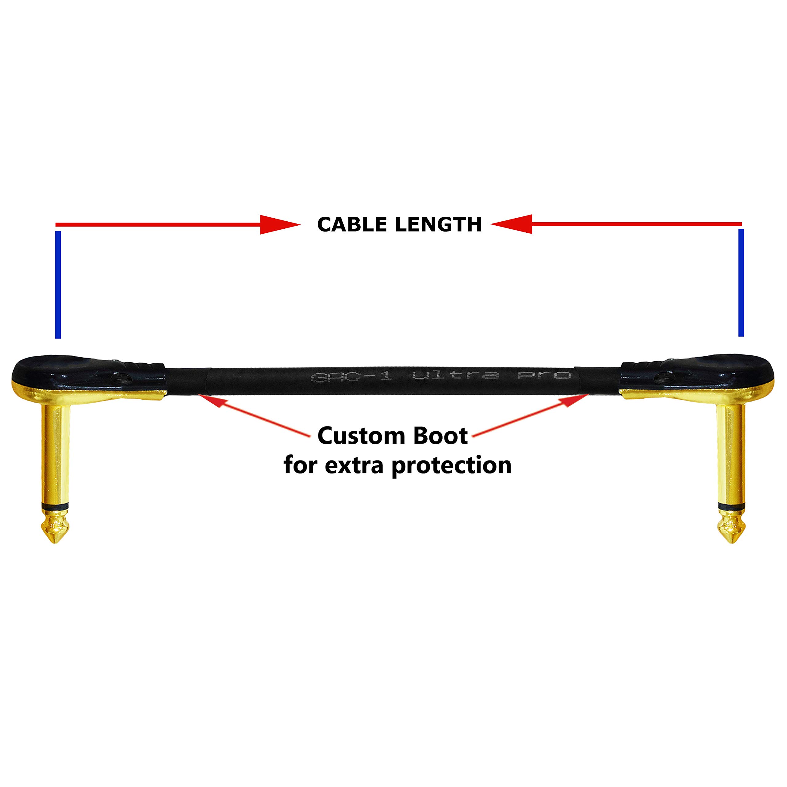 WORLDS BEST CABLES 3 Units - 10 Inch - Gotham GAC-1 Ultra Pro - Low-Cap (21pF/ft) Guitar Bass Effects Instrument, Patch Cable & Gold (6.35mm) Low-Profile R/A Pancake Type Connectors - Custom Made