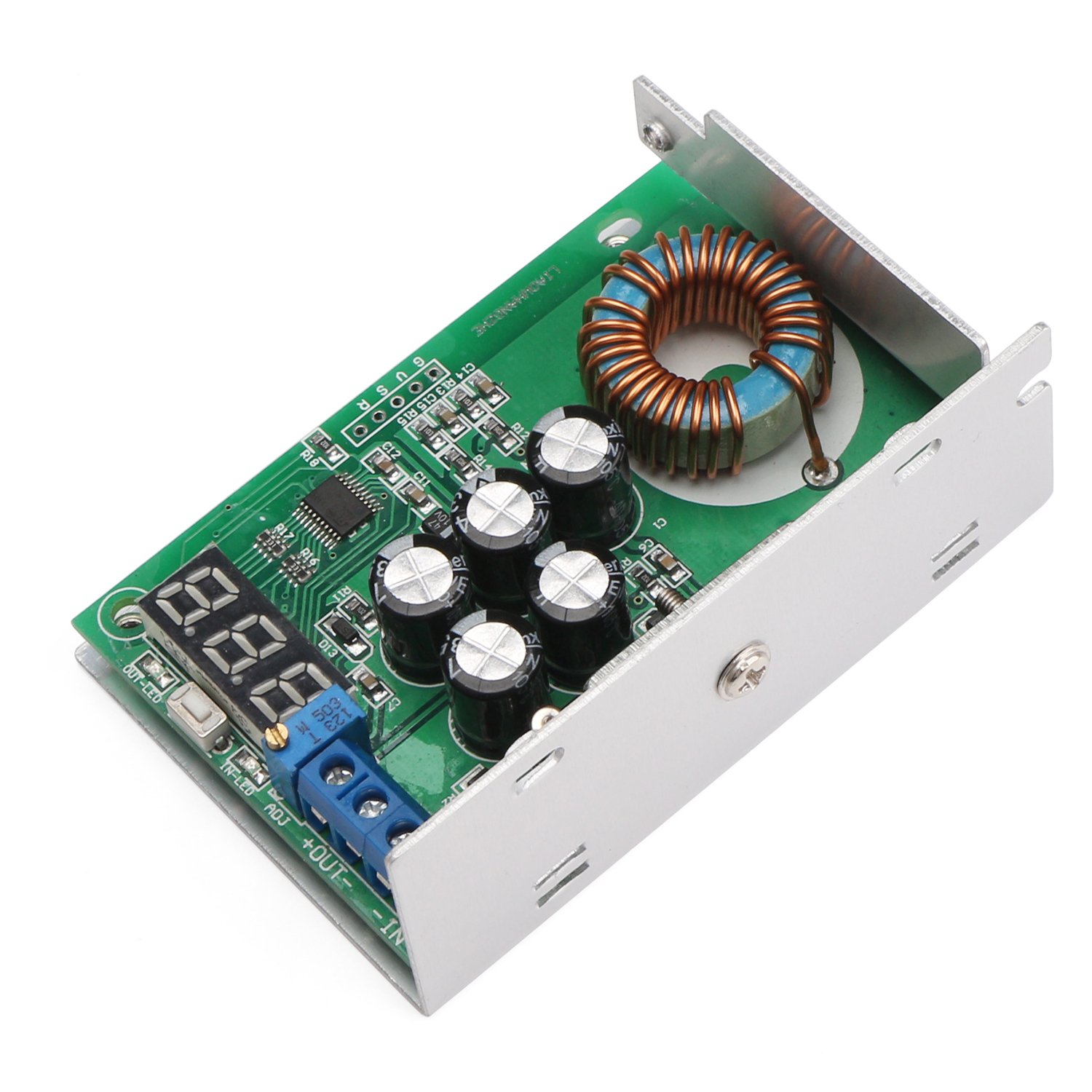 DROK® DC-DC Buck Converter 3.5-30V to 0.8-29V 10A Step-down Volt Adjustable Output Voltage Regulator Module Power Supply with High Accuracy Voltmeter Red Digital Tube Display