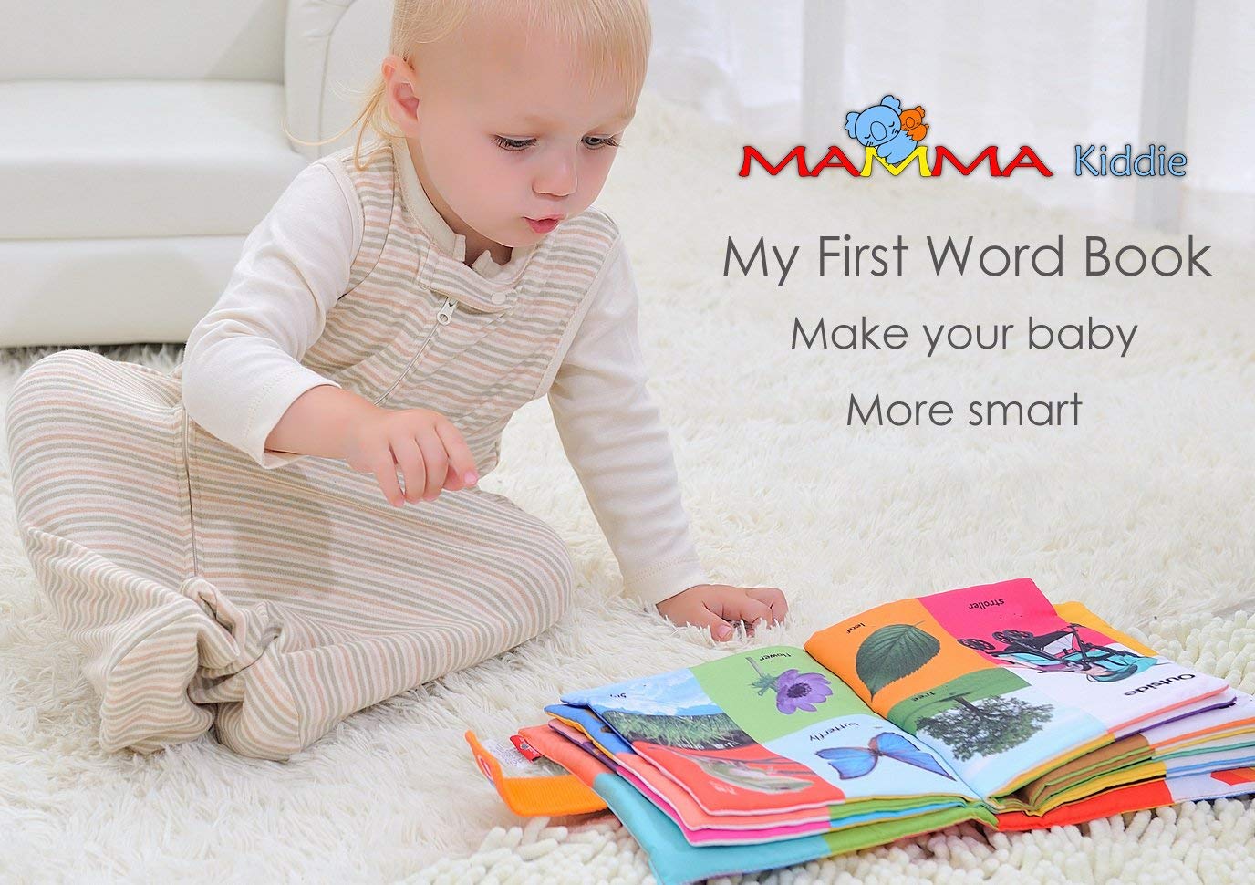 MAMMA Kiddie Baby Soft Activity Book, My First Word Book, Best cloth book, baby encyclopedia, holds up in the wash