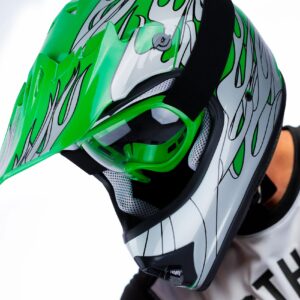 XFMT DOT Youth Kids Motocross Offroad Street Dirt Bike Helmet Youth Motorcycle ATV Helmet with Goggles Gloves Green Flame S