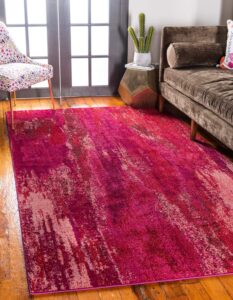 unique loom jardin collection colorful, vibrant, abstract watercolor area rug, 6' 1" x 9' rectangle, pink/brown