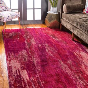 Unique Loom Jardin Collection Colorful, Vibrant, Abstract Watercolor Area Rug, 6' 1" x 9' Rectangle, Pink/Brown