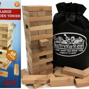 Matty's Toy Stop Wooden Tower Deluxe Stacking Game with Exclusive Storage Bag