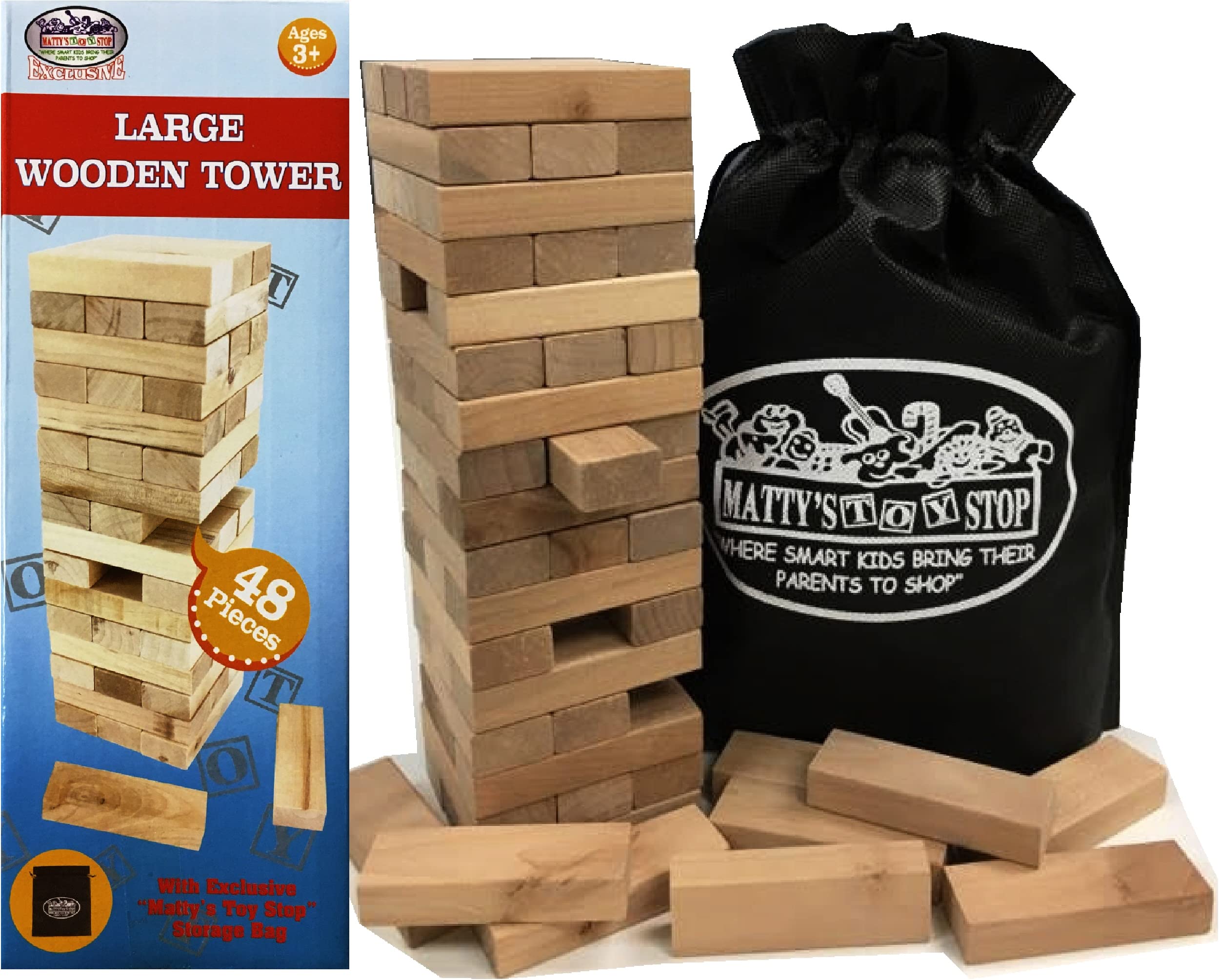 Matty's Toy Stop Wooden Tower Deluxe Stacking Game with Exclusive Storage Bag