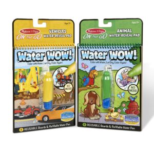 melissa & doug on the go water wow! reusable water-reveal activity pads, 2-pk, vehicles, animals - fsc certified