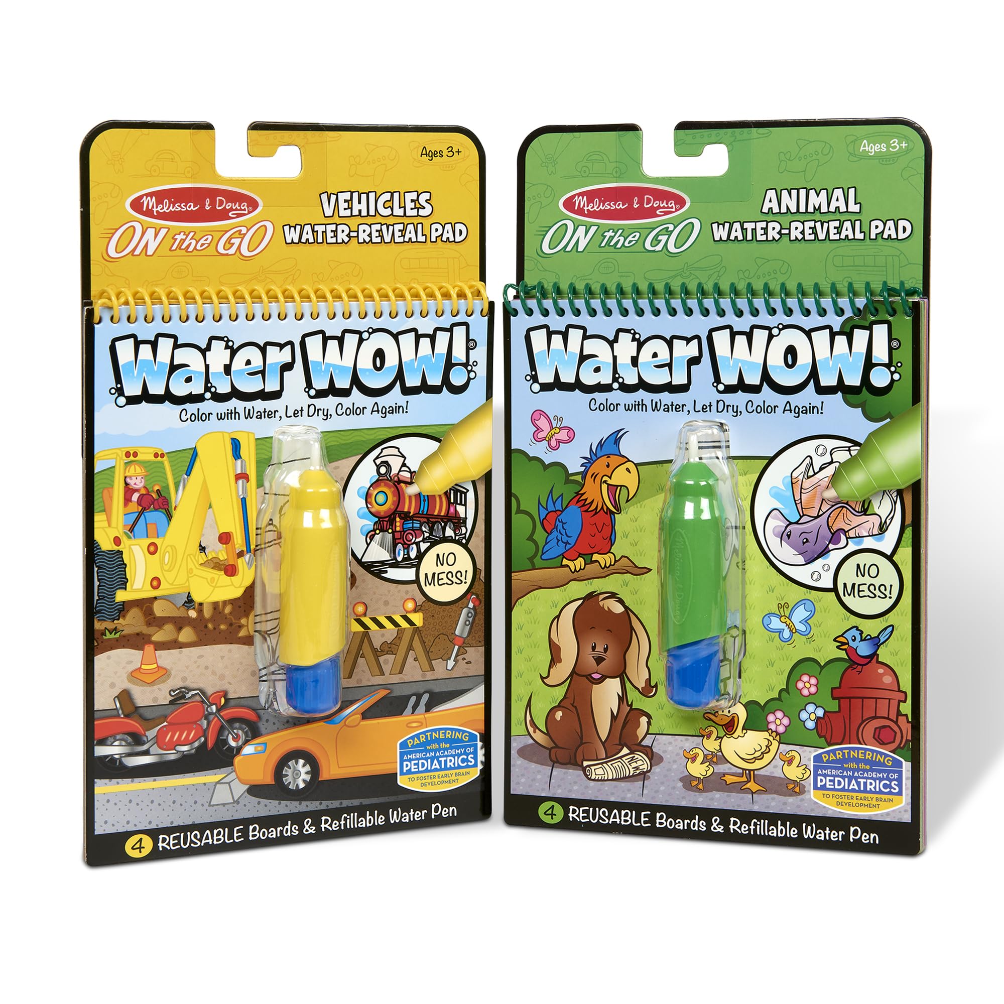 Melissa & Doug On the Go Water Wow! Reusable Water-Reveal Activity Pads, 2-pk, Vehicles, Animals - FSC Certified