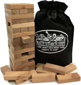 matty's toy stop wooden tower deluxe stacking game with exclusive storage bag