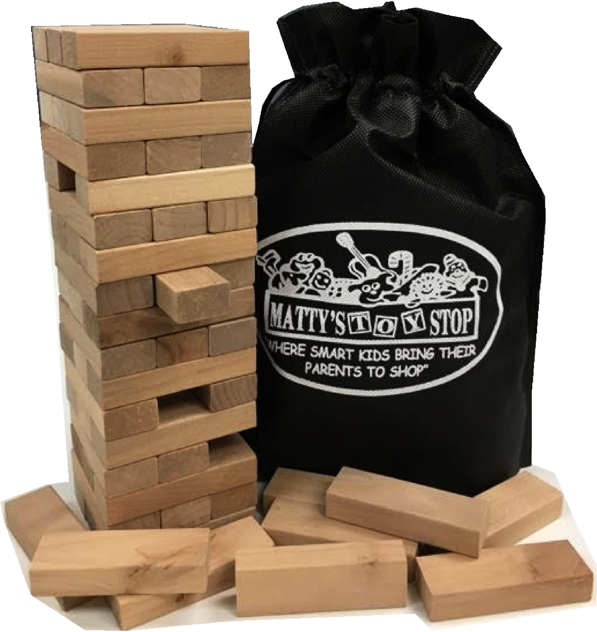 Matty's Toy Stop Wooden Tower Deluxe Stacking Game with Exclusive Storage Bag