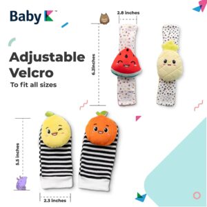 BABY K Baby Rattle Socks & Wrist Toys (Set C) - Newborn Toys for Baby Boy or Girl - Brain Development Infant Toys - Hand and Foot Rattles Suitable for 0-3, 3-6, 6-12 Months Babies