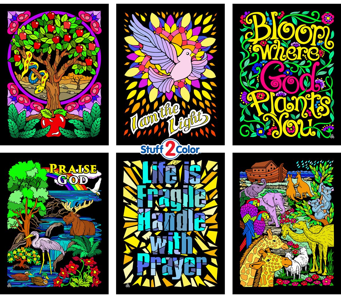 Stuff2Color Christian Coloring 6 Pack of Fuzzy Posters - Prayer Edition - Religious and Motivational Arts and Crafts Project for All Ages