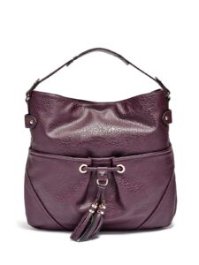 guess women's molly tassel large hobo travel shopper bag, dark plum