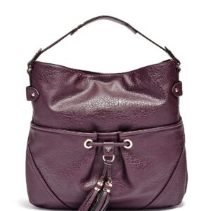 GUESS Women's Molly Tassel Large Hobo Travel Shopper Bag, Dark Plum