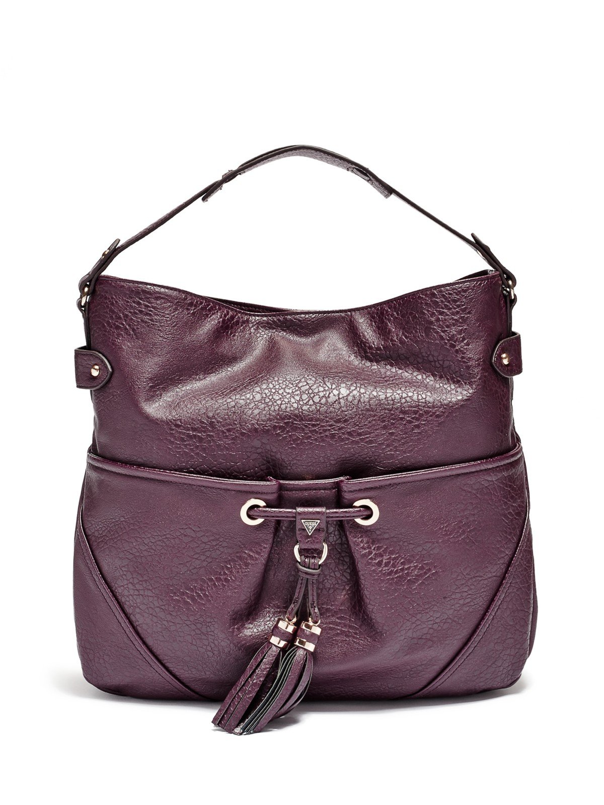 GUESS Women's Molly Tassel Large Hobo Travel Shopper Bag, Dark Plum