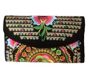 chinese embroidered casual canvas women’s wallets zipper closure purse wristlet