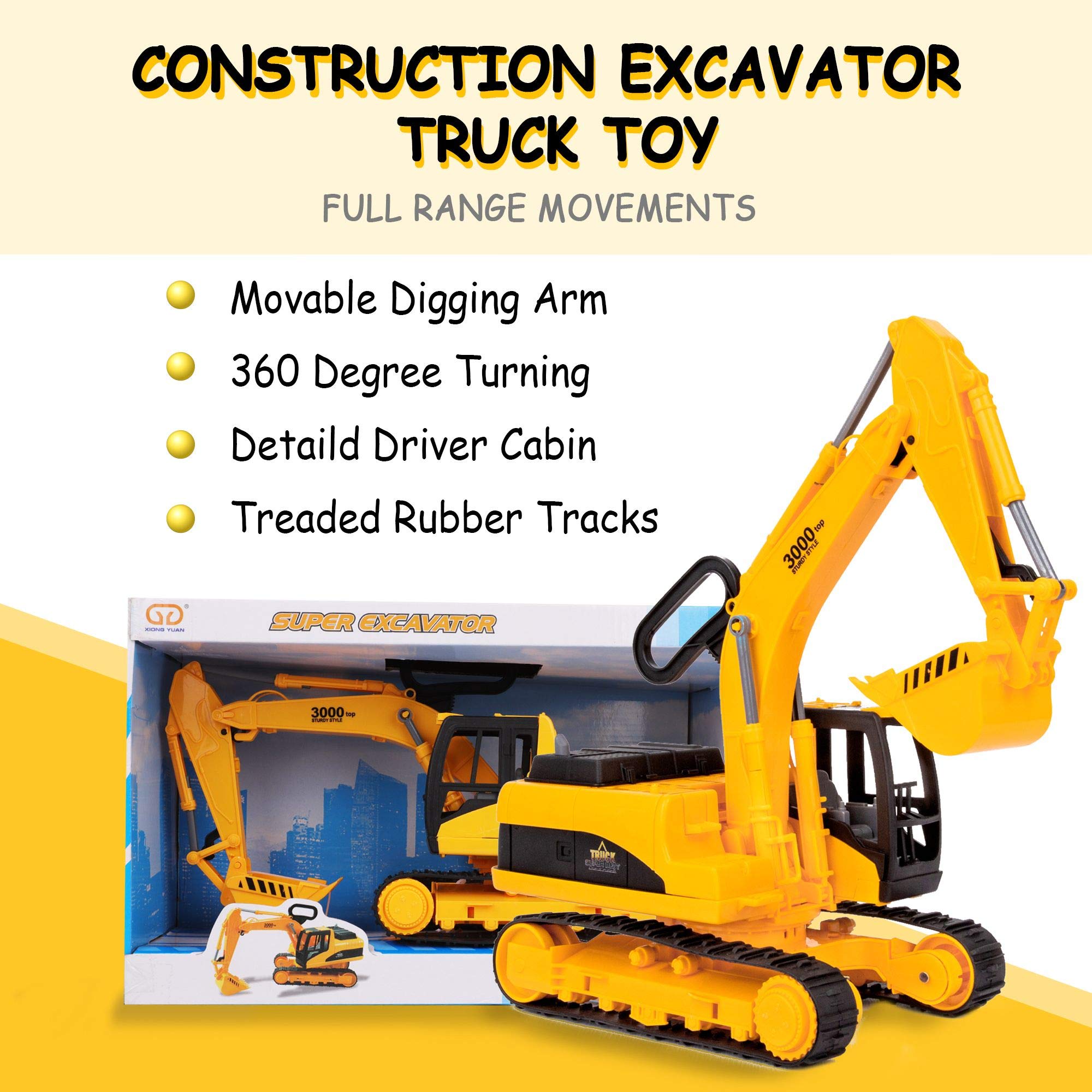 Liberty Imports Oversized Construction Excavator Kids Toy Play Truck, Large Digger Vehicle for Boys with Realistic Movable Claw, Tracks 1:22 Scale Model