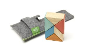 6 piece tegu pocket pouch prism magnetic wooden block set, sunset