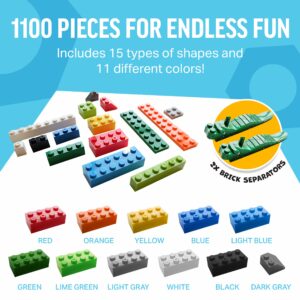 Brickyard Building Blocks 1,100 Piece Building Bricks Toy - Bulk Block Set with 154 Roof Pieces, 2 Free Brick Separators, Compatible with Lego