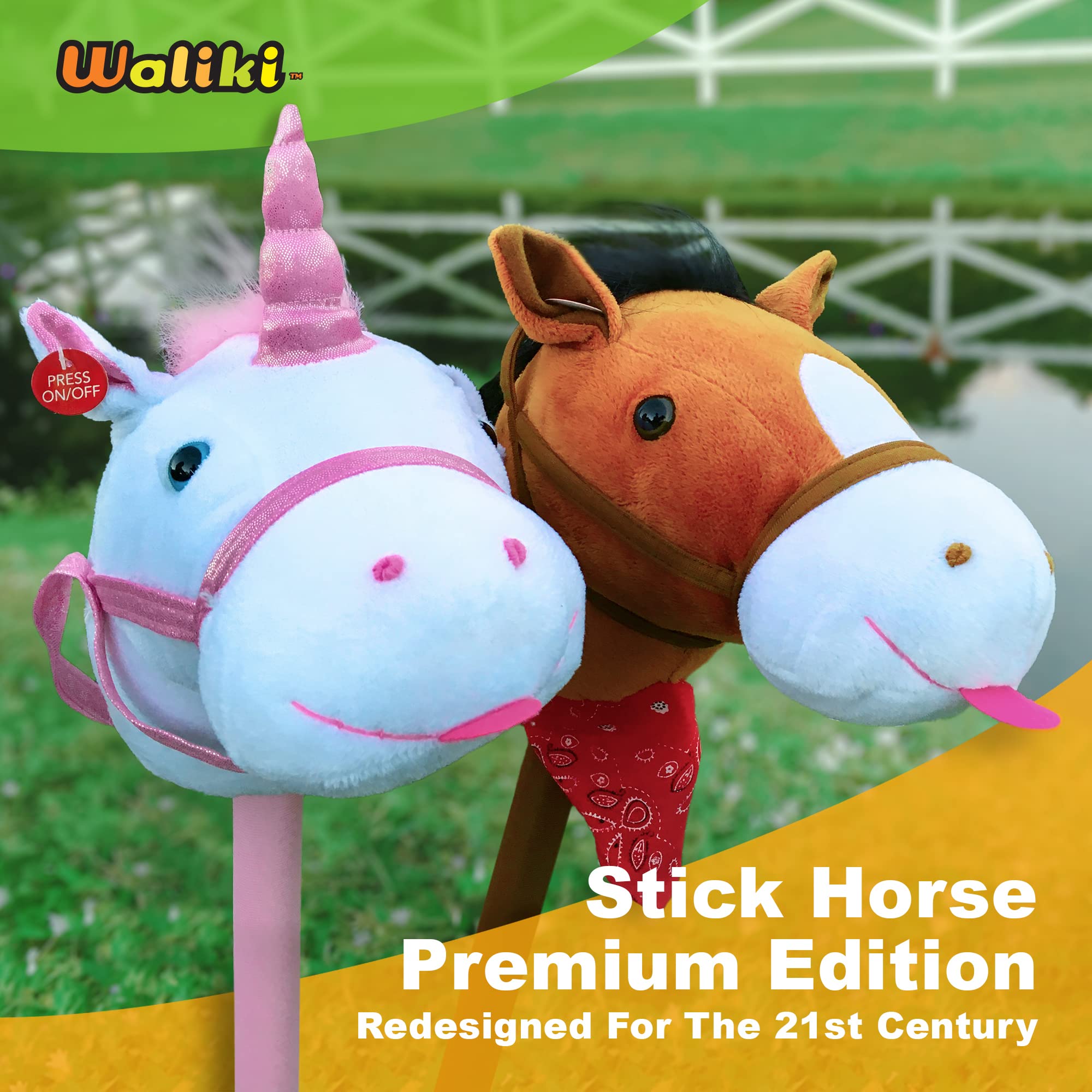 WALIKI Stick Horse Toy for Boys and Girls | Fun Cowboy & Cowgirl Pretend Play | Cool Toys for Kids Ages 3 4 5 6 | Birthday Gift for Active Toddlers (Brown)