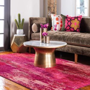 Unique Loom Jardin Collection Colorful, Vibrant, Abstract Watercolor Area Rug, 6' 1" x 9' Rectangle, Pink/Brown