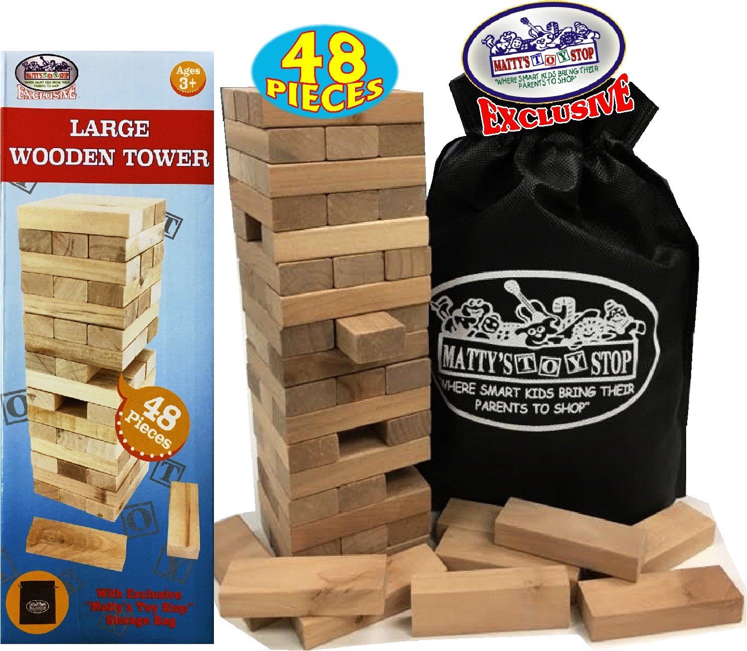 Matty's Toy Stop Wooden Tower Deluxe Stacking Game with Exclusive Storage Bag