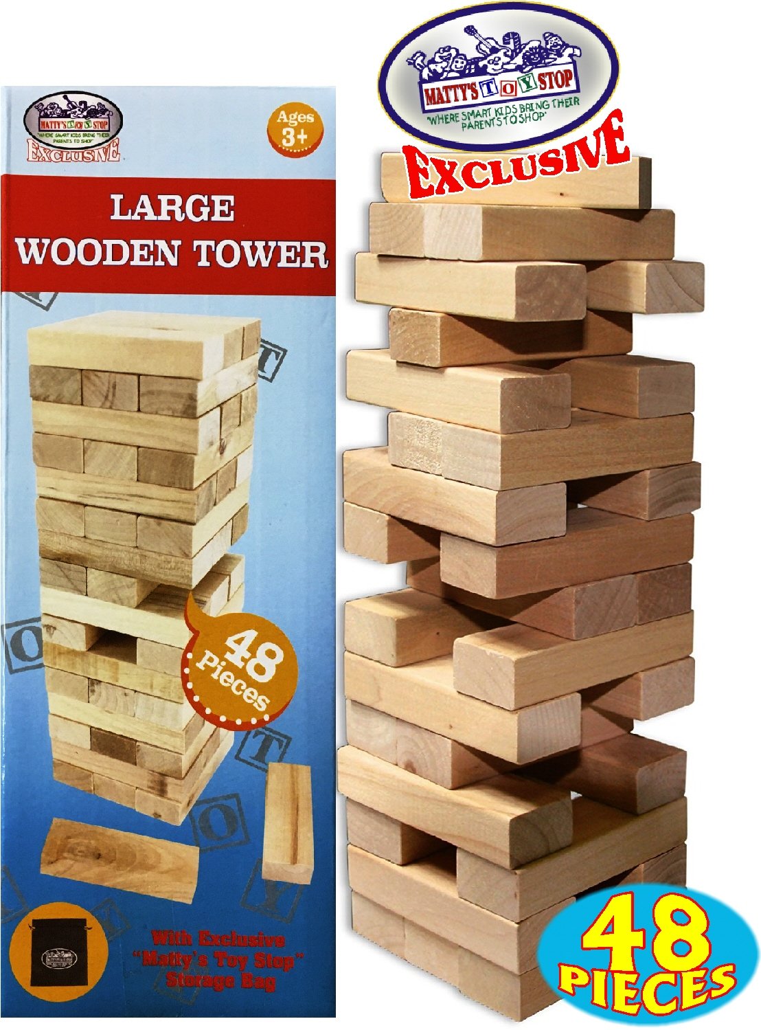 Matty's Toy Stop Wooden Tower Deluxe Stacking Game with Exclusive Storage Bag