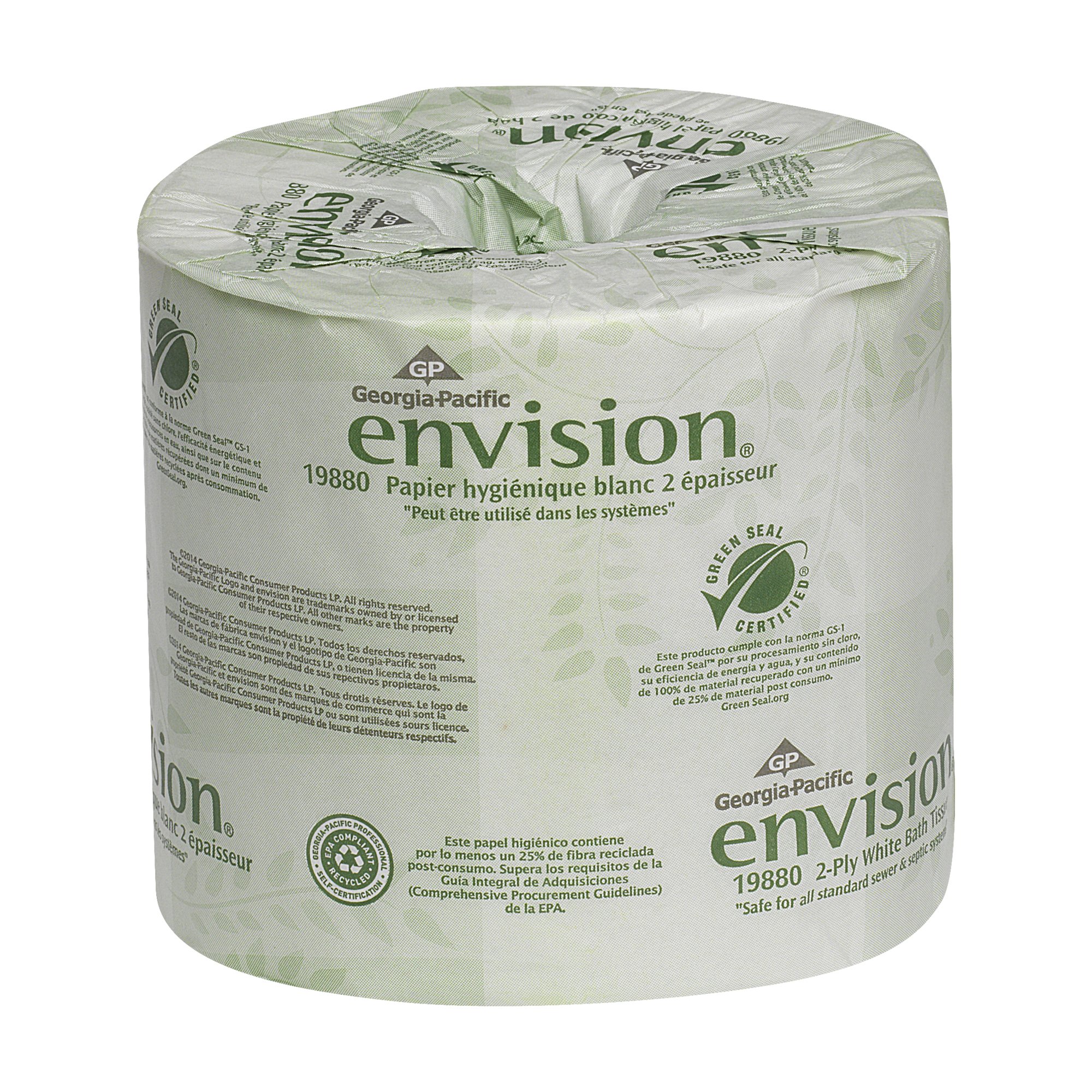 GEORGIA-PACIFIC Envision 19880/01 2-Ply Embossed Bathroom Tissue, 4.05" L x 4" W, White, 4 Rolls Pack