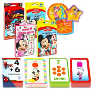 disney flash cards for toddlers 2-4 - bundle of 4 early learning decks: colors, shapes, numbers and more featuring mickey, minnie, and spiderman