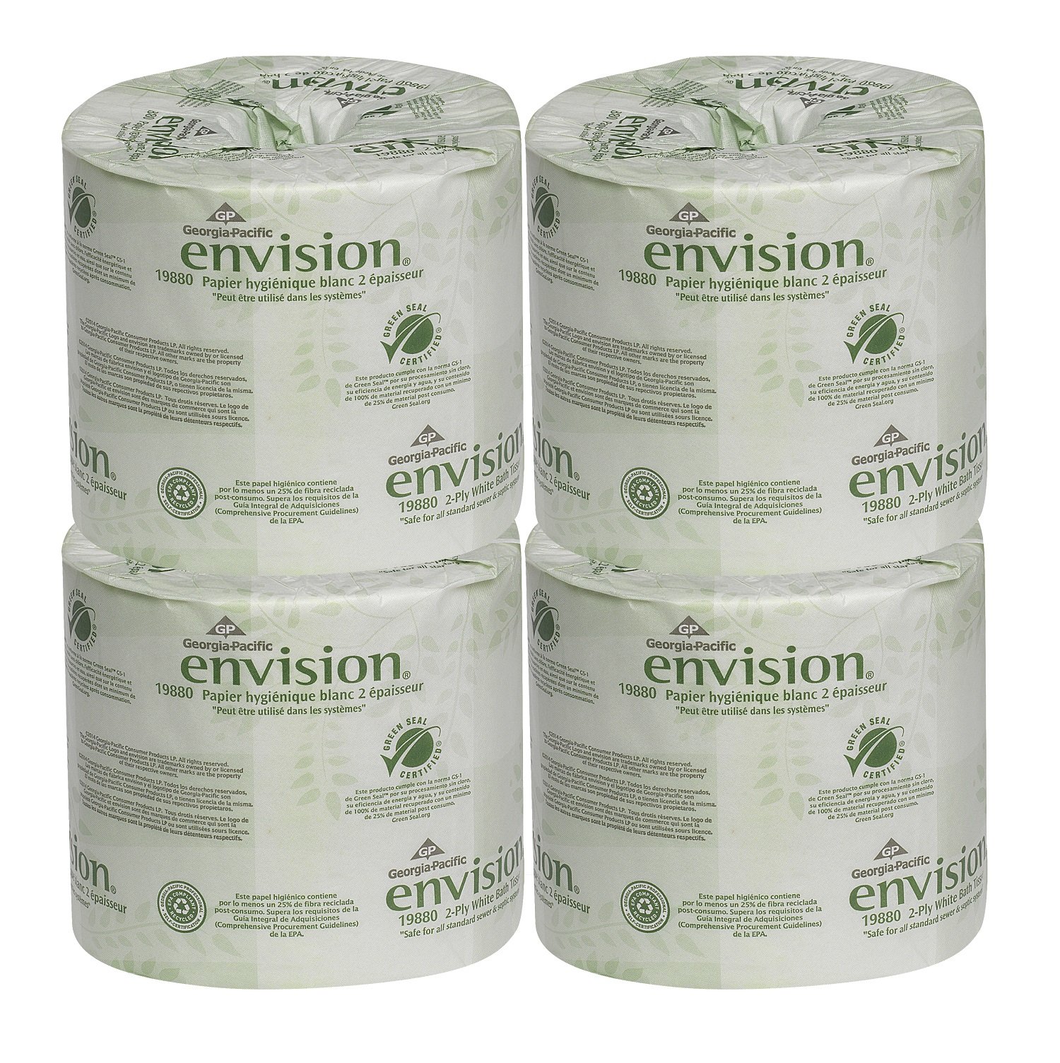 GEORGIA-PACIFIC Envision 19880/01 2-Ply Embossed Bathroom Tissue, 4.05" L x 4" W, White, 4 Rolls Pack