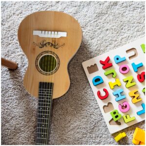 23" Acoustic Guitar, Kids 6 String Toy Guitar - Realistic Steel Strings - Beginner Practice First Musical Instrument for Children, Toddlers (Natural)