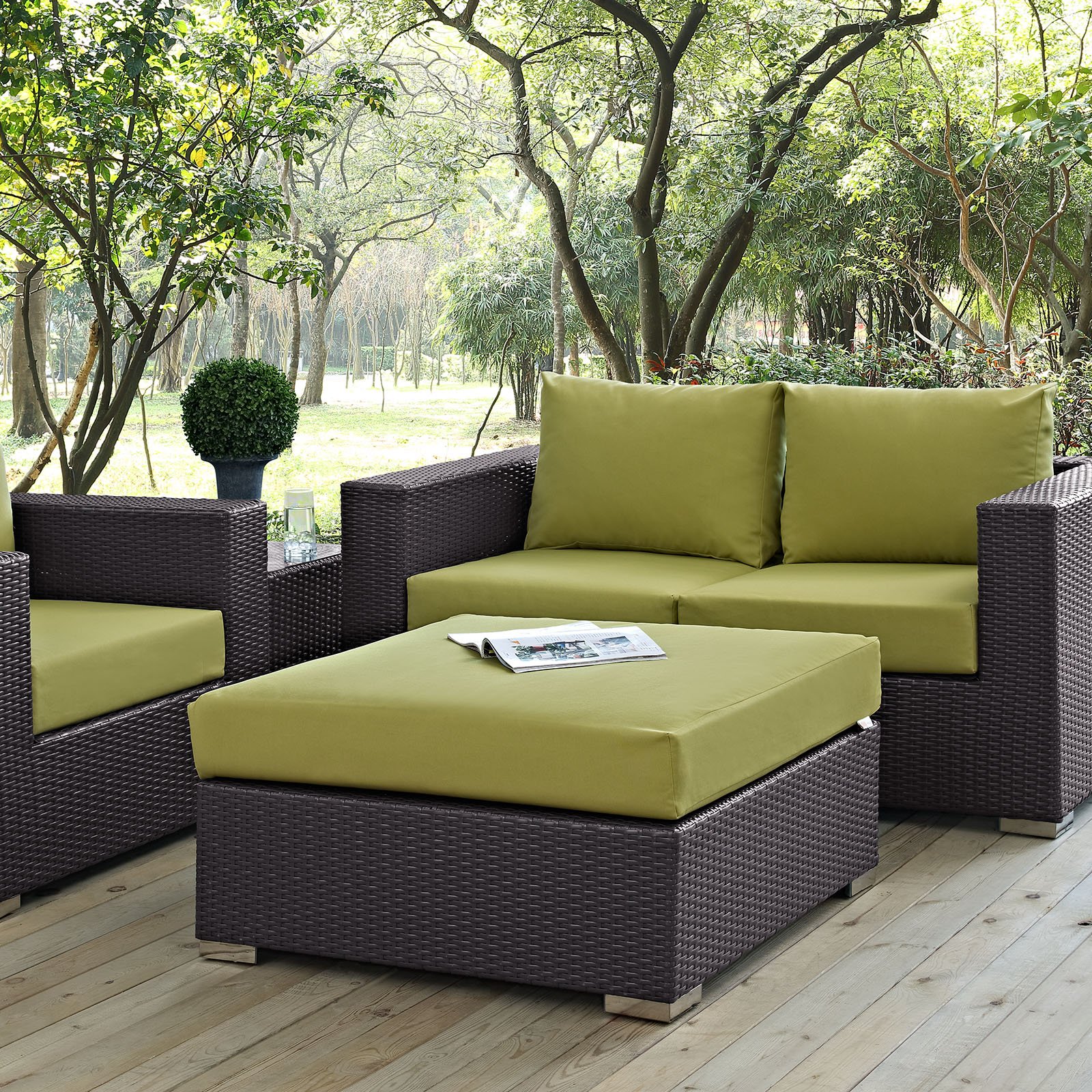 Modway Convene Wicker Rattan Outdoor Patio Large Square Ottoman in Espresso Peridot