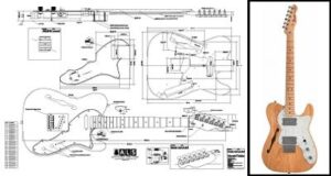 plan of fender telecaster thinline electric guitar - full scale print