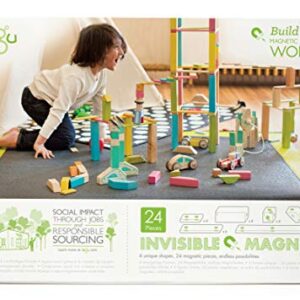 24 Piece Tegu Magnetic Wooden Block Set, Blues, 1-99 years old