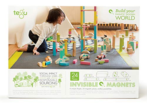 24 Piece Tegu Magnetic Wooden Block Set, Blues, 1-99 years old