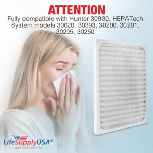 LifeSupplyUSA HEPA Filter Replacement for Hunter 30930 Air Purifier HEPATech System models 30020, 30393, 30200, 30201, 30205, 30250, 30253, 30255