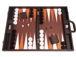 19-inch premium backgammon set - dark brown board