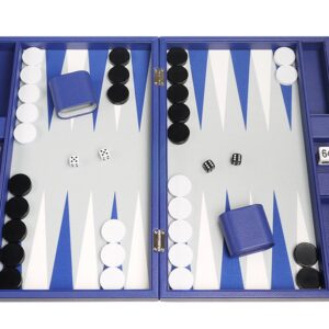 19-inch Premium Backgammon Set - Large Size - Indigo Blue Board, White and Navy Blue Points