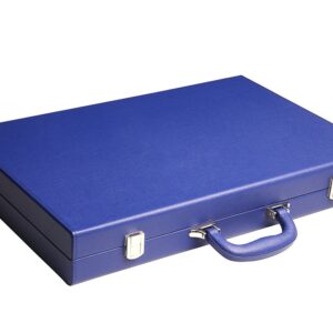 19-inch Premium Backgammon Set - Large Size - Indigo Blue Board, White and Navy Blue Points