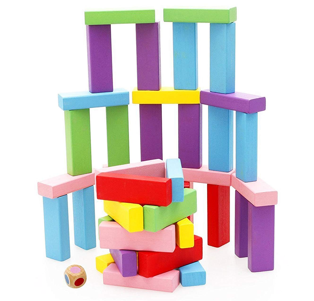 Lewo Wooden Stacking Board Games Building Blocks for Kids Boys Girls- 48 Pieces